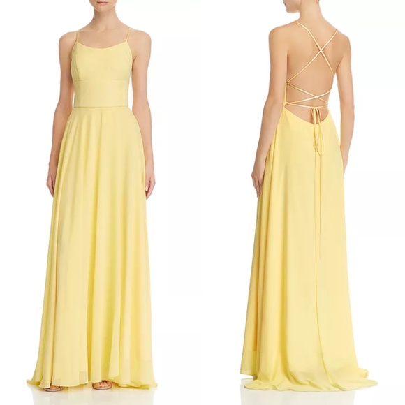 Avery G | Dresses | New 258 Avery G Yellow Laceup Back Chiffon Evening ...